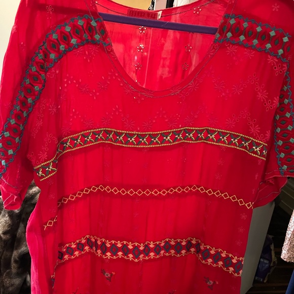 Johnny Was | Tops | Johnny Was Gorgeous Red Embroidered Short Sleeved ...